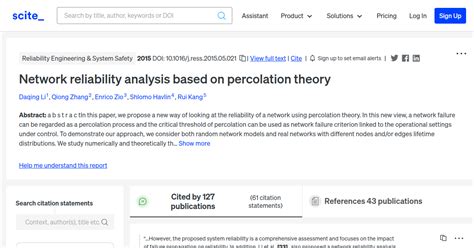 Network Reliability Analysis Based On Percolation Theory Scite Report