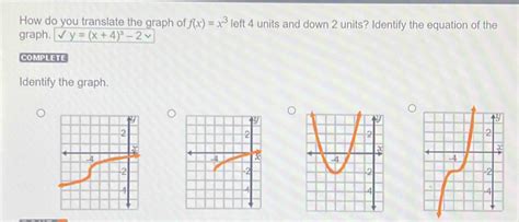 How Do You Translate The Graph Of F X X 3 Left 4 Units And Down 2 Units Identify The Equ [math]