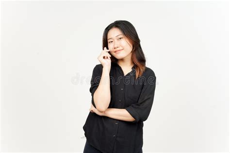 Showing Korean Love Finger Of Beautiful Asian Woman Isolated On White