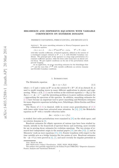 Pdf Helmholtz And Dispersive Equations With Variable Coefficients On Exterior Domains