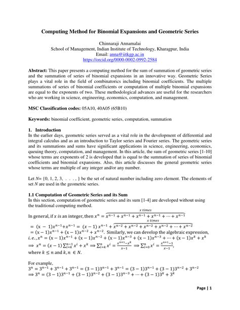 Pdf Computing Method For Binomial Expansions And Geometric Series