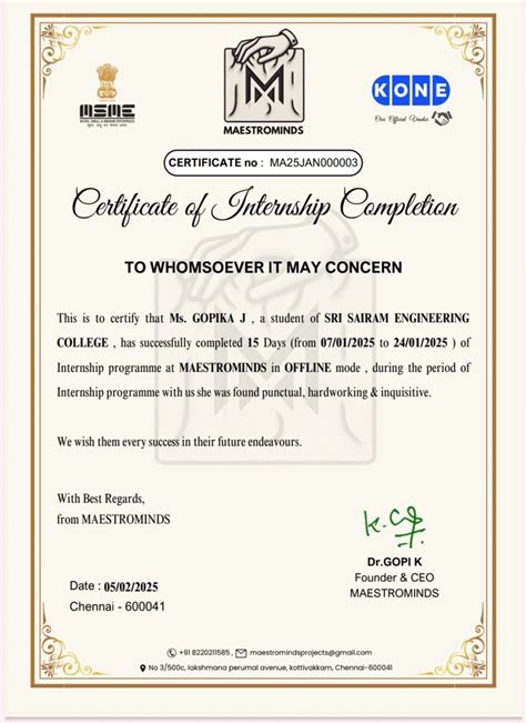 Internshipcompletion Learningjourney Professionalgrowth Engineering Gopika J