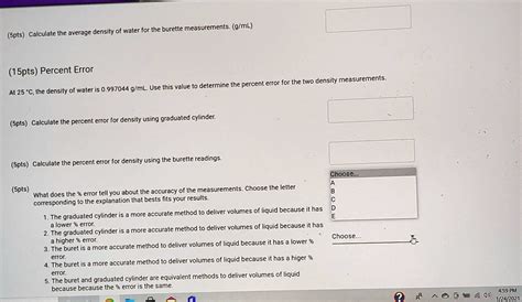 SOLVED Density Of Water For The Burette Measurements G ML Spts Calculate The Average