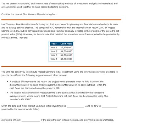 Solved The Net Present Value Npv And Internal Rate Of