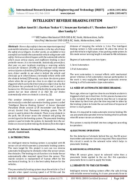 Pdf Intelligent Reverse Braking System