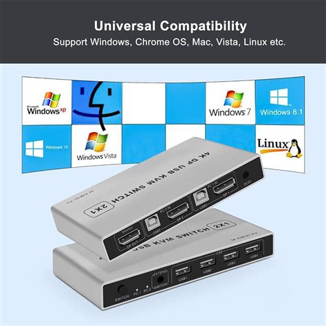 Displayport Kvm Switch 2 Port 4k 60hz Usb And Dp Switch For 2 Computers Keyboard Mouse Printer