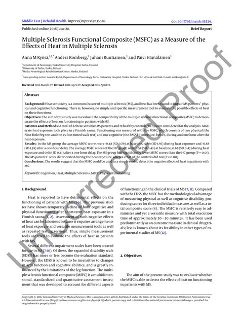 Full Article Multiple Sclerosis Functional Composite Msfc As A Measure Of The Effects Of Heat