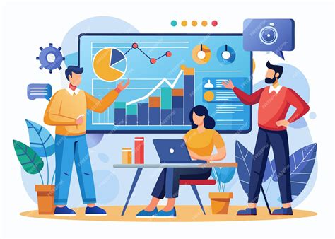 Team Collaboration And Data Analysis In A Business Meeting Vector Illustration Premium Ai