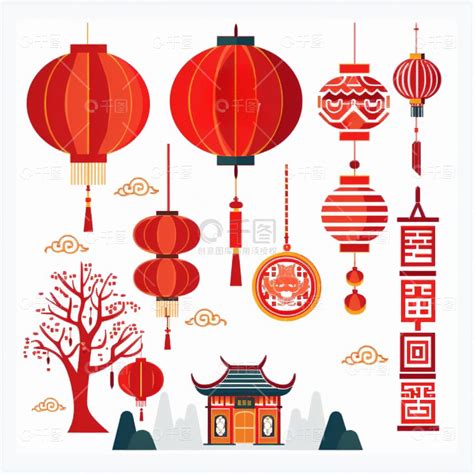 传统建筑ai数字艺术 中国风灯笼红树传统建筑山峰插画 Ai平面元素免费下载jpeg格式4096像素编号71283955 千图网