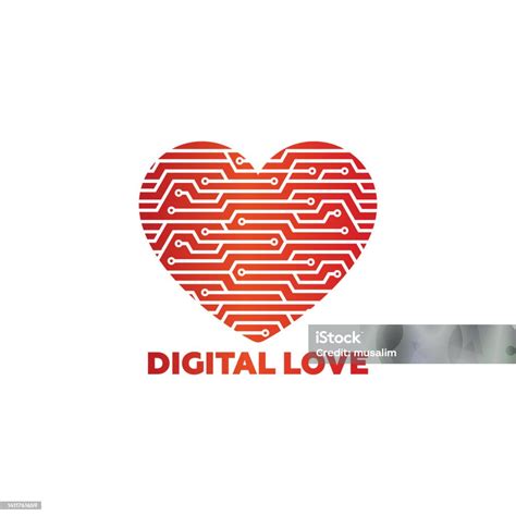 디지털 사랑 로고 템플릿 디자인 벡터 엠블럼 디자인 개념 창조적 인 기호 아이콘 개념에 대한 스톡 벡터 아트 및 기타 이미지
