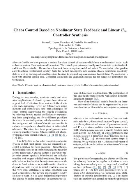 Pdf Chaos Control Based On Nonlinear State Feedback And Linear H ∞ Controller Synthesis