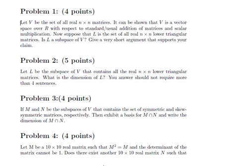 Solved Problem Points Let V Be The Set Of All Real N Chegg Com