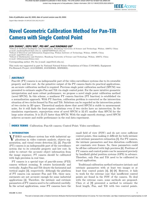 Pdf Novel Geometric Calibration Method For Pan Tilt Camera With