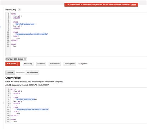 Why Does BigQuery S WITH Clause Return An Error When It References A External Table Federated