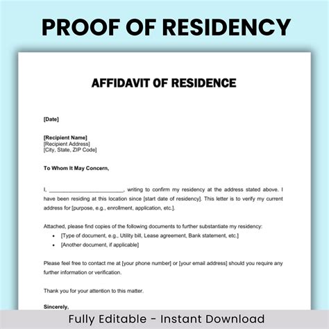 Proof Of Residency Affidavit Notary Form Proof Letter Verification