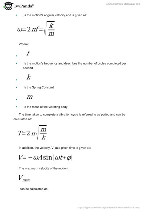 Simple Harmonic Motion Lab Test 656 Words Essay Example