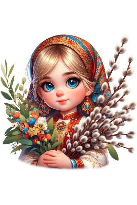 Девочка с вербой Пасхальные открытки Рисунки малышей Изображения животных