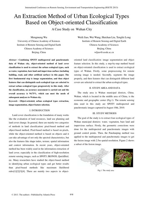 Pdf An Extraction Method Of Urban Ecological Types Based On Object
