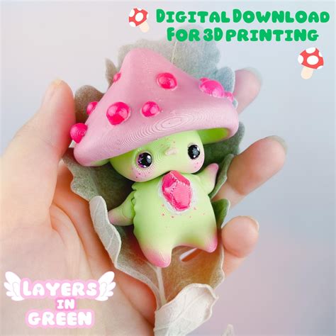 Mushroom Pixie Fidget Keychain Stl File For 3d Printing Chibi Etsy