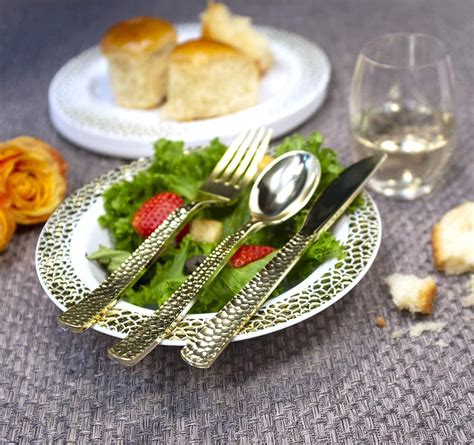 Vezee 160 Pcs Disposable Extra Heavyweight Gold Plastic Tableware Lillan Tablesettings One Pack