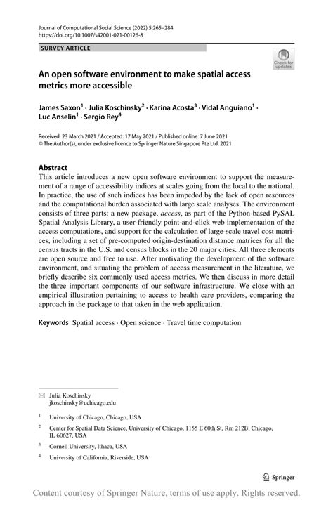 An Open Software Environment To Make Spatial Access Metrics More