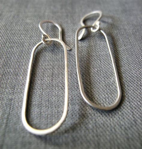Brushed Silver Earrings Silver Hoop Earrings Oval Hoop Earrings Brushed