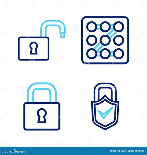 Set Line Lock And Check Mark Graphic Password Protection And Open Padlock Icon Vector Stock