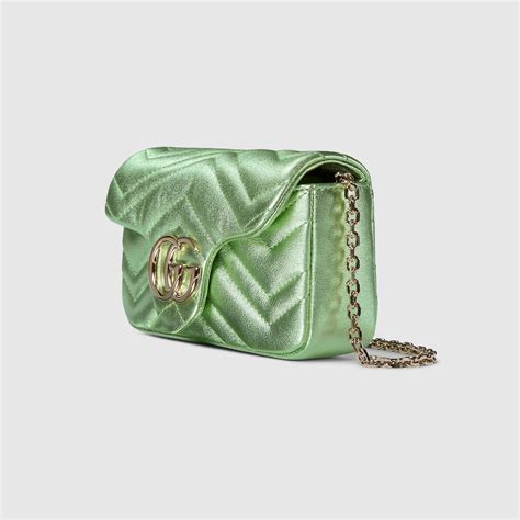Gg Marmont Mini Shoulder Bag In Pale Green Lamé Leather Gucci® Hu