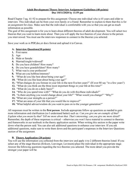 Adult Development Theory Interview Assignment 61 92 To Prepare For