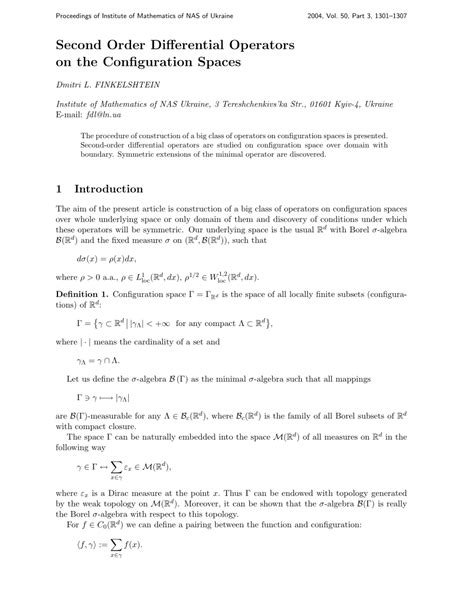 Pdf Second Order Differential Operators On The Configuration Spaces