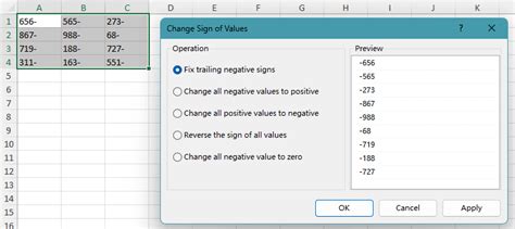 Alterar Rapidamente O Sinal Dos Números No Excel