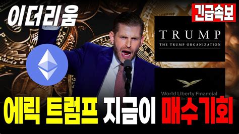 이더리움 전망 이더리움 지금이 매수기회 에릭 트럼프 리버티파이넨셜 이더리움 대량매수 이더리움 이더리움etf 밈코인 비트코인 비탈릭부테린 시바이누 도지코인