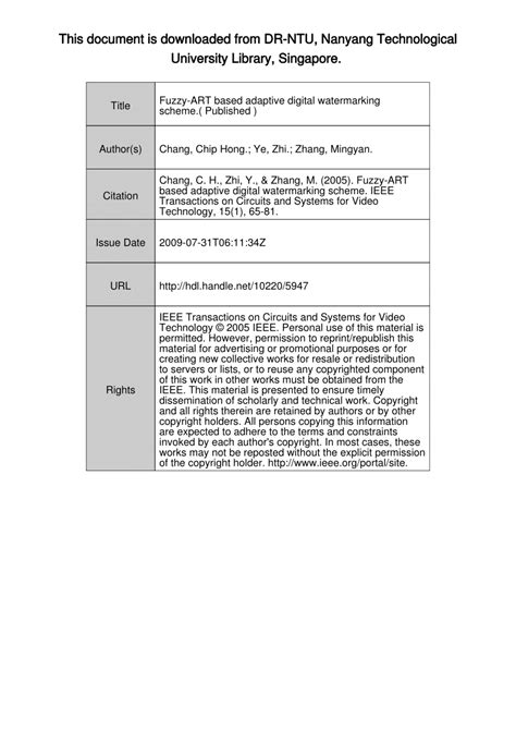 Pdf Fuzzy Art Based Adaptive Digital Watermarking Scheme