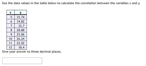 solved use the data values in the table below to calculate