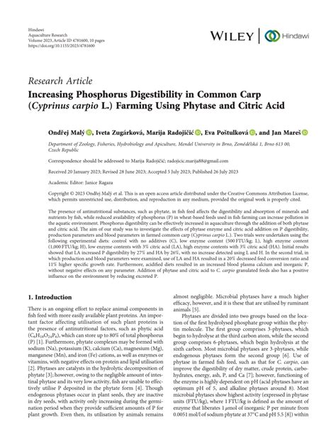 Pdf Increasing Phosphorus Digestibility In Common Carp Cyprinus