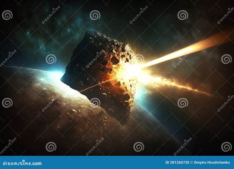 Asteroid Or Meteorite Burst With Fire Laser Explodes Big Asteroid