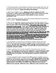 ASSIGNMENT CPU RAM Docx The Intel Processor I Purchased Has Physical Cores Quad Core