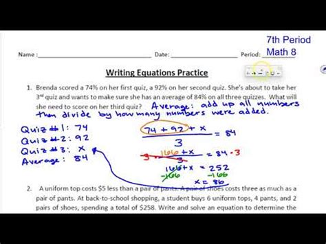 Writing Equations Practice Worksheets Library