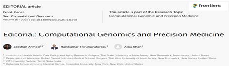 Editorial Computational Genomics And Precision Medicine Frontiers In Genetics Precision