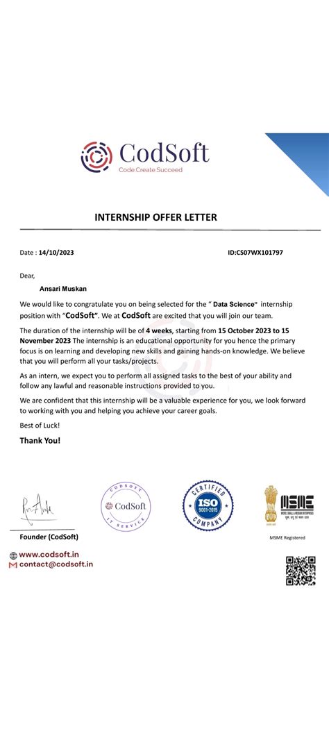 Muskan Ansari On Linkedin Codsoft Intern Internship Datascienctist