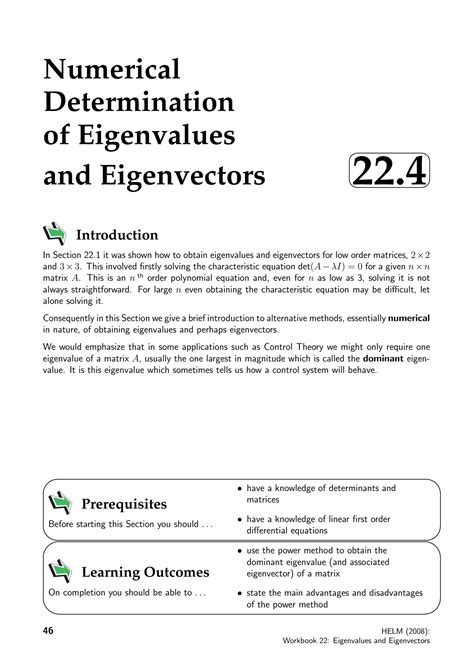 Solution Numerical Determinations Of Eigen Values And Eigenvectors