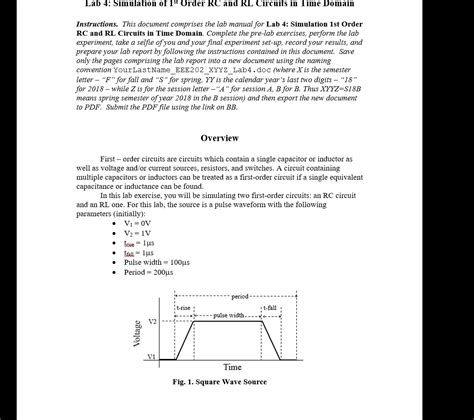 solved lab 4 simulation of 1st order rc and rl circuits