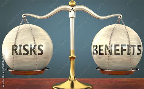 Risks And Benefits Staying In Balance Pictured As A Metal Scale With Weights And Labels Risks