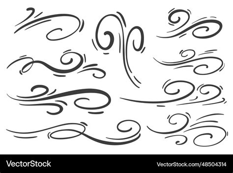 Wind And Air Motion Lines Hand Drawn Cartoon Vector Image