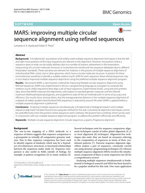 Pdf Mars Improving Multiple Circular Sequence Alignment Using
