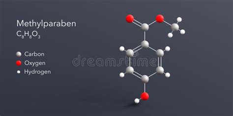 Methylparaben Molecule 3d Rendering Flat Molecular Structure With Chemical Formula And Atoms