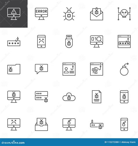 Cyber Crime Outline Icons Set Stock Vector Illustration Of Crime Computer 115272388