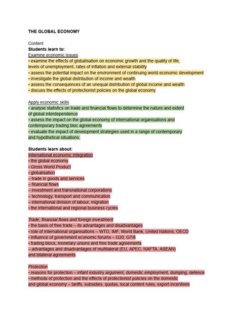 Eco Notes Topic 1 The Global Economy Pdf International Monetary Fund World Trade