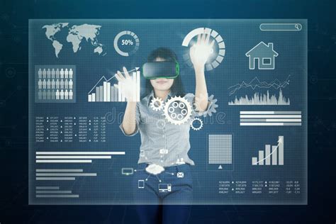 Woman With Virtual Screen And VR Headset Stock Image Image Of Internet Interface