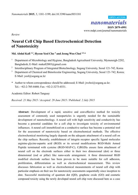 Pdf Neural Cell Chip Based Electrochemical Detection Of Nanotoxicity